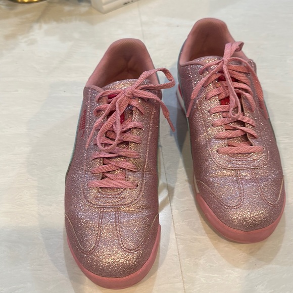 Puma | Shoes | Puma Ladies Metallic Pink And Aqua Stripe Sneakers ...